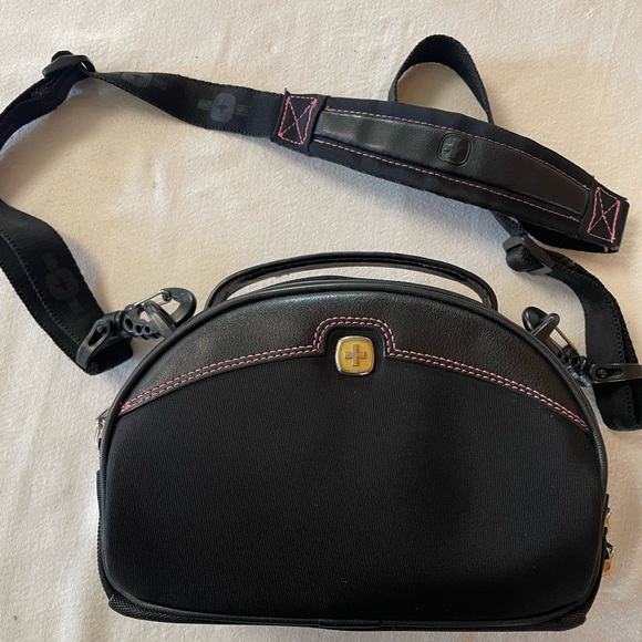 Wenger | Bags | Wenger Black Crossbody Bag With Pink Stitching | Poshmark